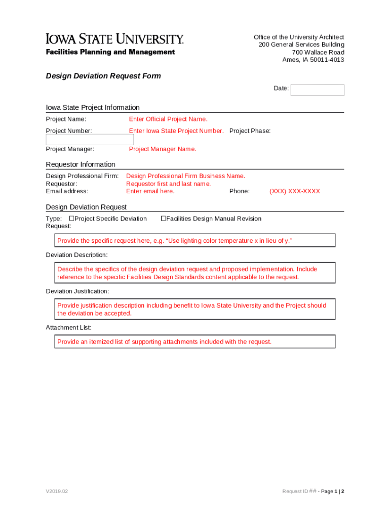 Design Deviation Request Doc Template | pdfFiller