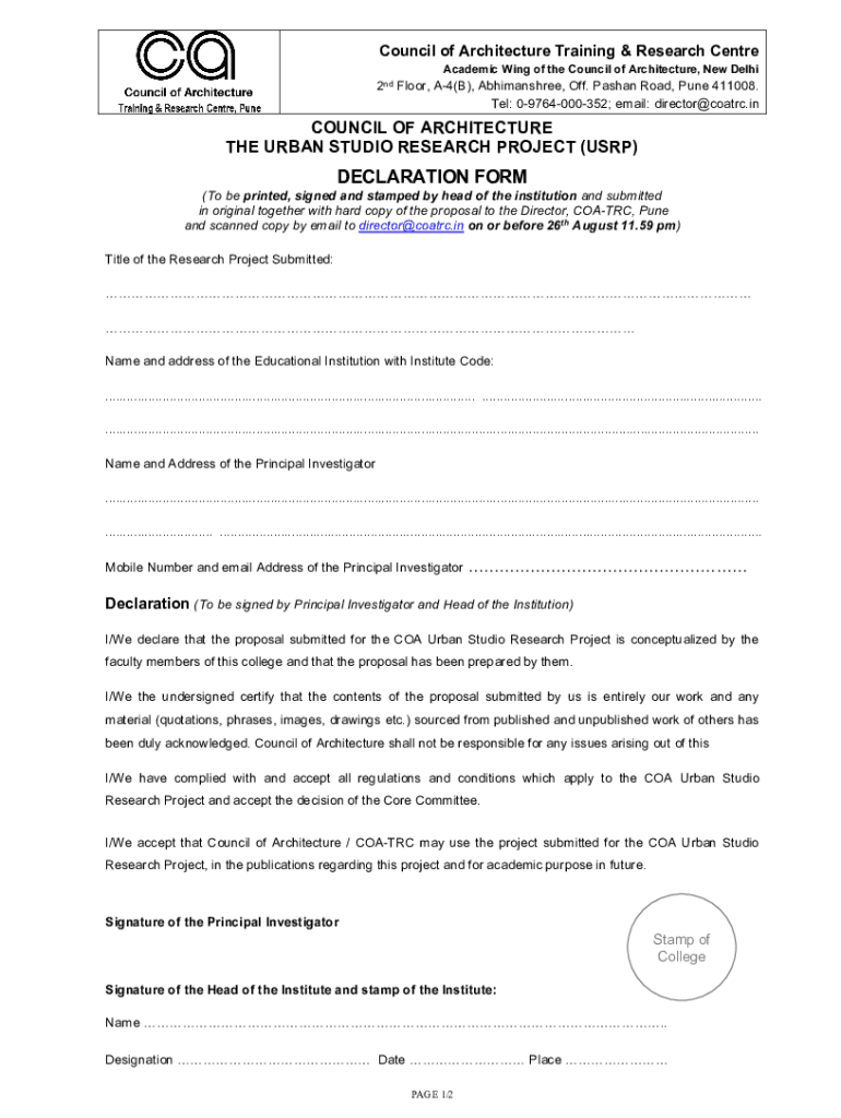 Fillable Online R3THE URBAN STUDIO RESEARCH PROJECT Declaration Forms ...