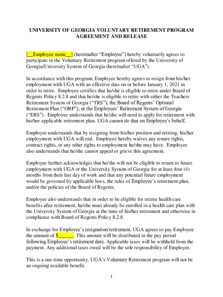 Fillable Online hr uga hr.uga.eduvoluntary-retirement-incentive ...