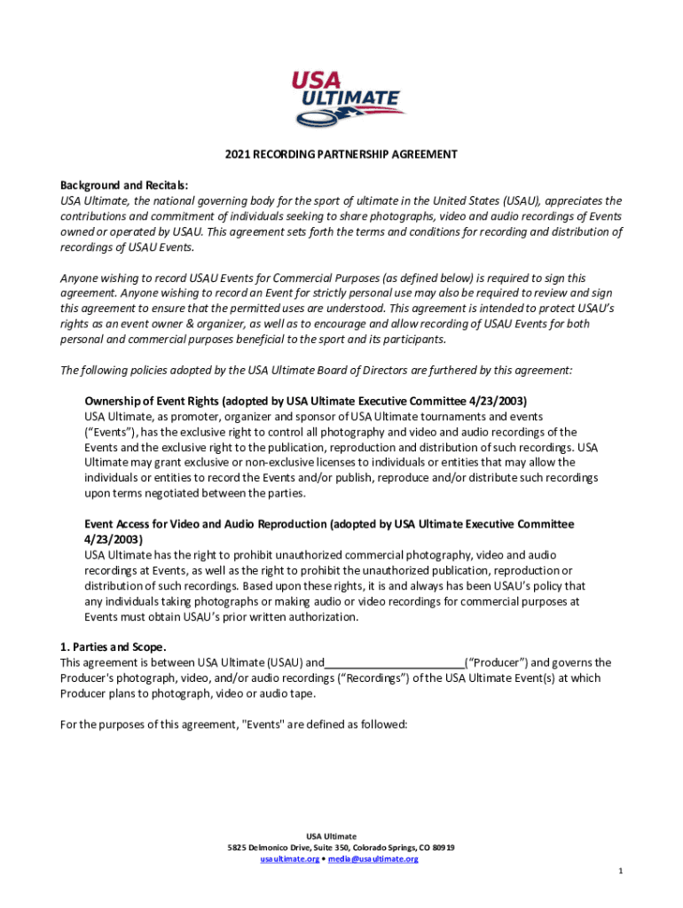 Fillable Online This agreement is between the Ultimate Players Association (the UPA) and ...