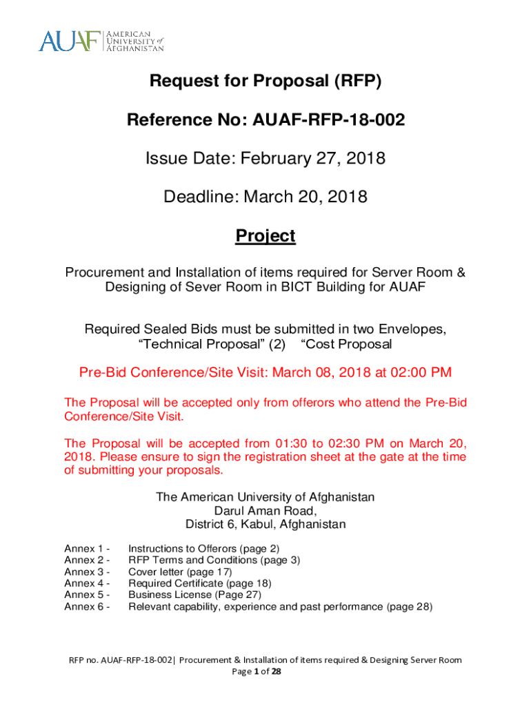 Fillable Online Request for Proposal (RFP) Reference No: AUAF-RFP-18 ...