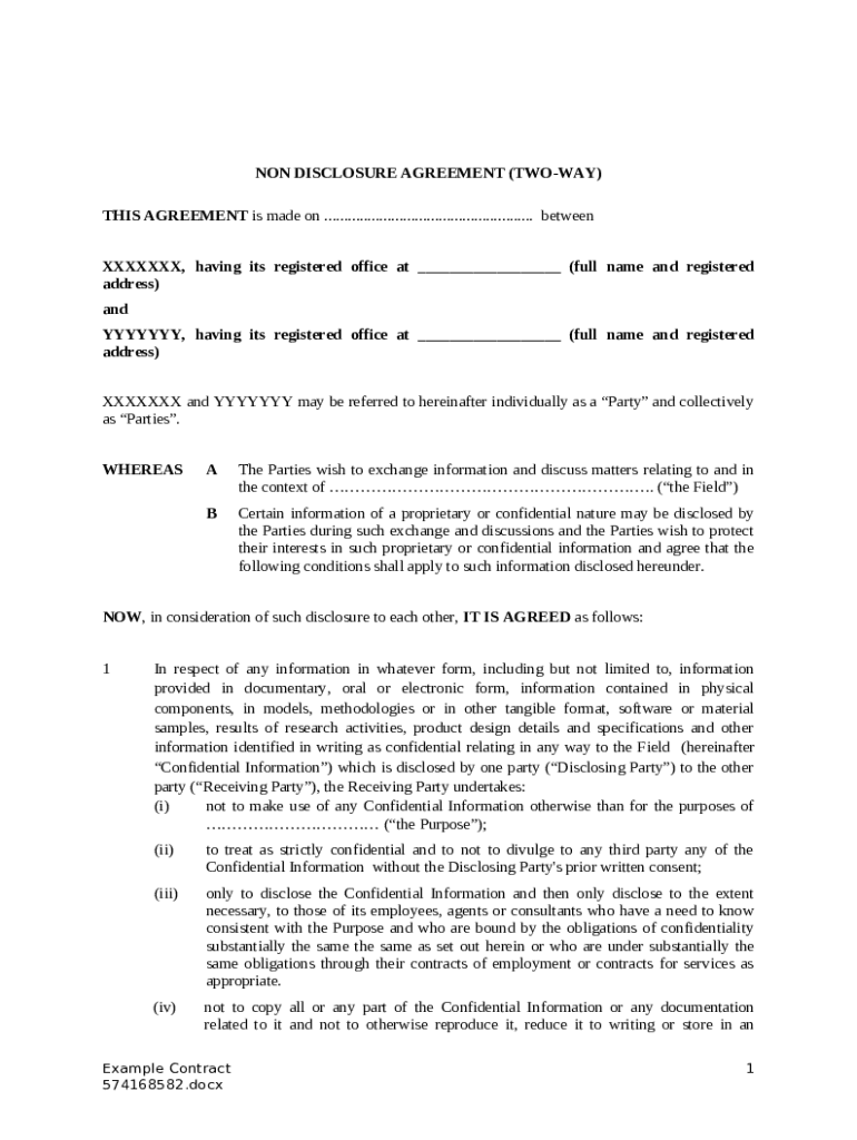 Two Way Non-Disclosure and Confidentiality Agreement ... Doc Template ...