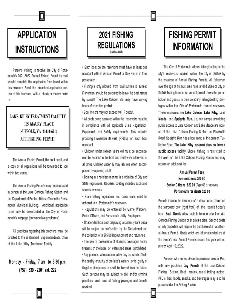 Fillable Online APPLICATION INSTRUCTIONS FISHING PERMIT INFORMATION Fax ...