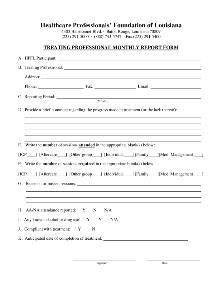 Fillable Online PHP TREATMENT PROVIDER MONTHLY REPORT FORM Fax Email ...