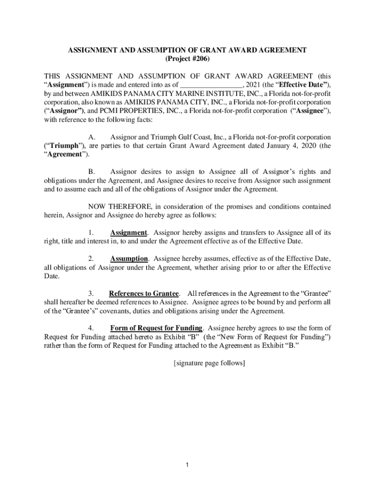 Fillable Online Assignment and Assumption of Grant Award Agreement ...