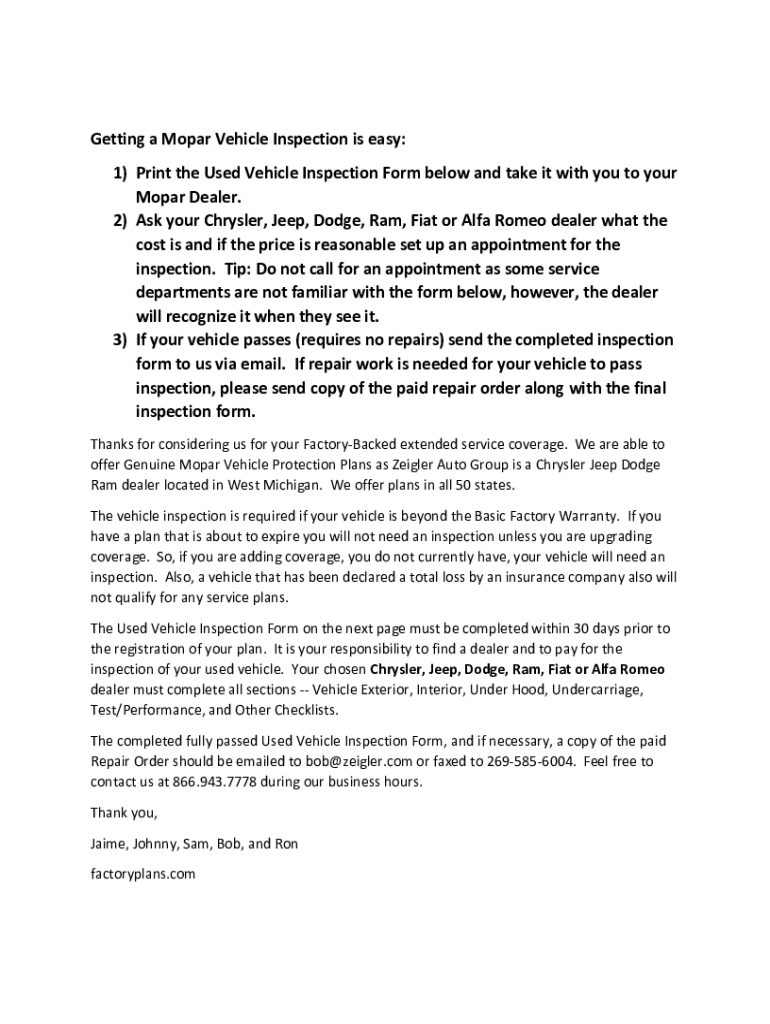 Fillable Online Getting a Mopar Vehicle Inspection is easy: 3) Fax ...