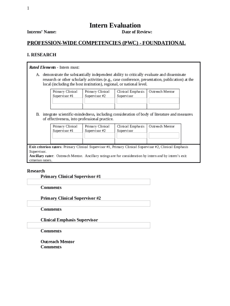 Intern Evaluation Template Doc Template | pdfFiller