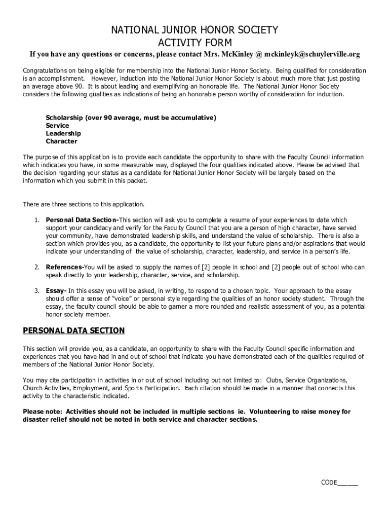 Fillable Online NJHS Activity Form. NJHS Activity Form Fax Email Print ...