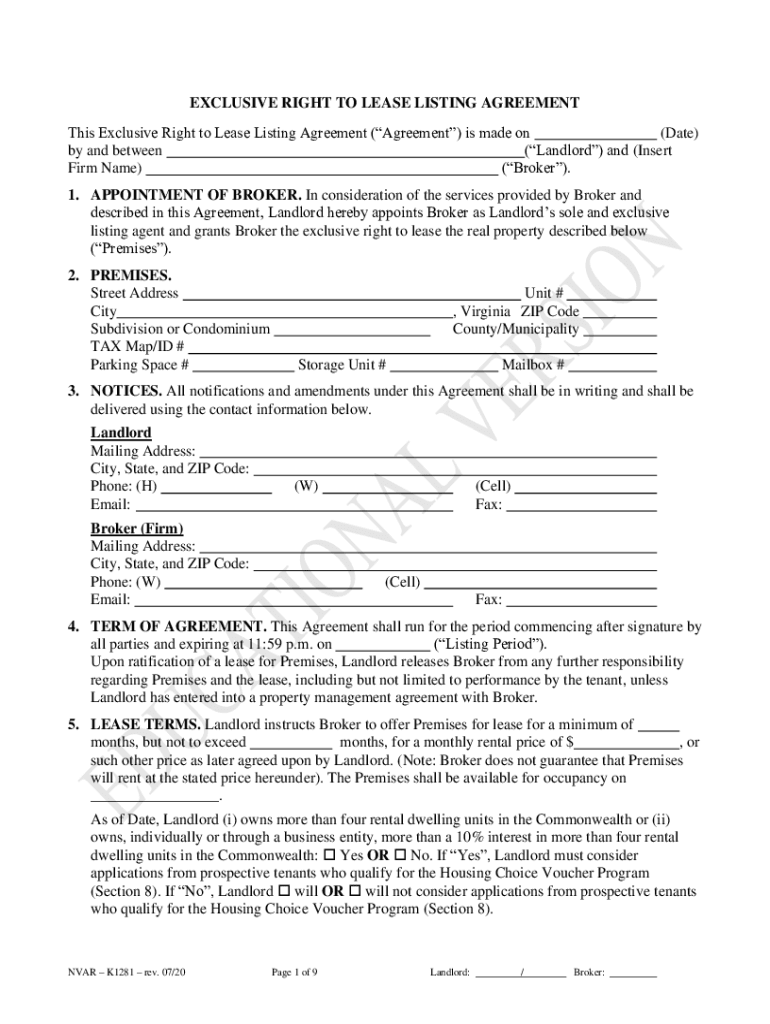 Fillable Online This Exclusive Right to Lease Listing Agreement ... Fax ...