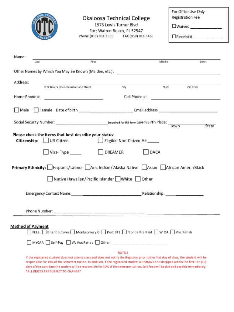 Fillable Online Okaloosa Technical College High School Career Dual ... Fax Email Print - pdfFiller