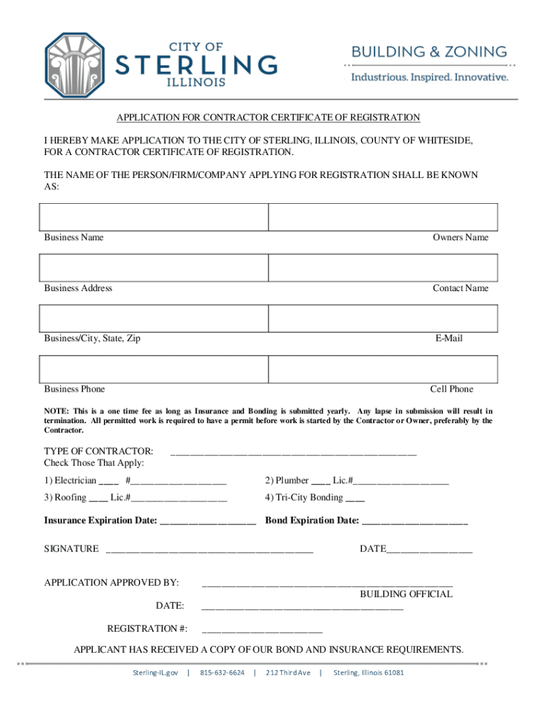 Fillable Online APPLICATION FOR CONTRACTOR CERTIFICATE OF ... Fax Email ...