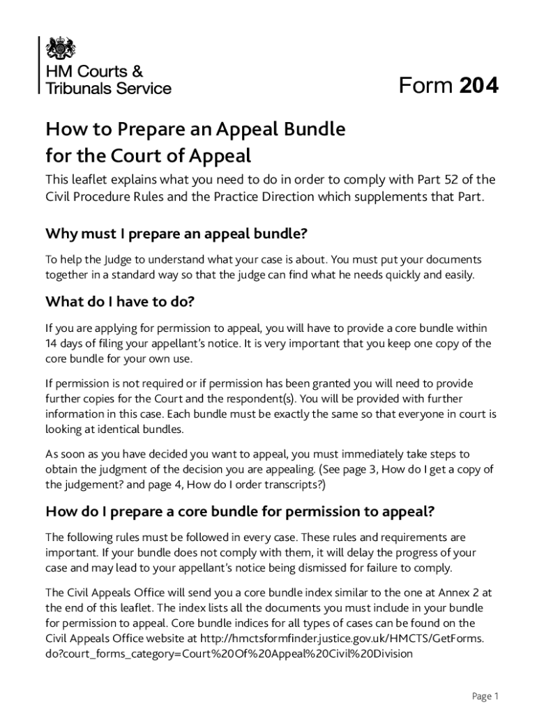 Fillable Online Form 204 How to prepare an appeal bundle for the Court ...
