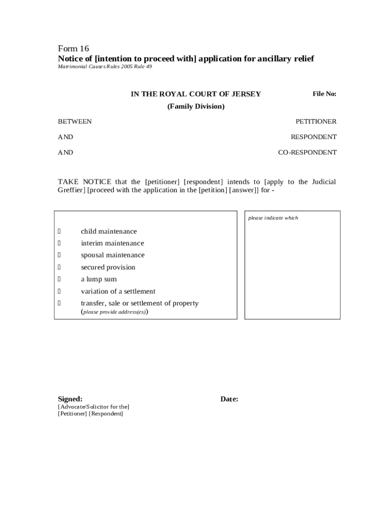 Royal Court of Jersey Family Division 16 Doc Template | pdfFiller