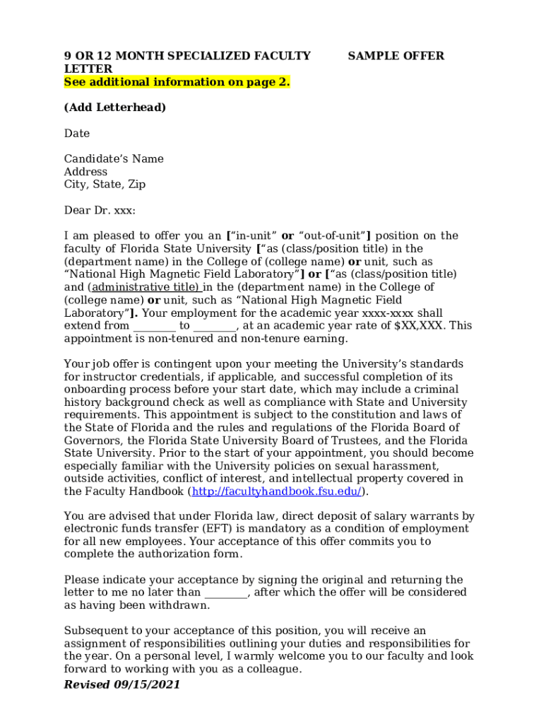 Employment Offer Letter Sample PdfLogin Pages Finder - hr fsu Doc ...