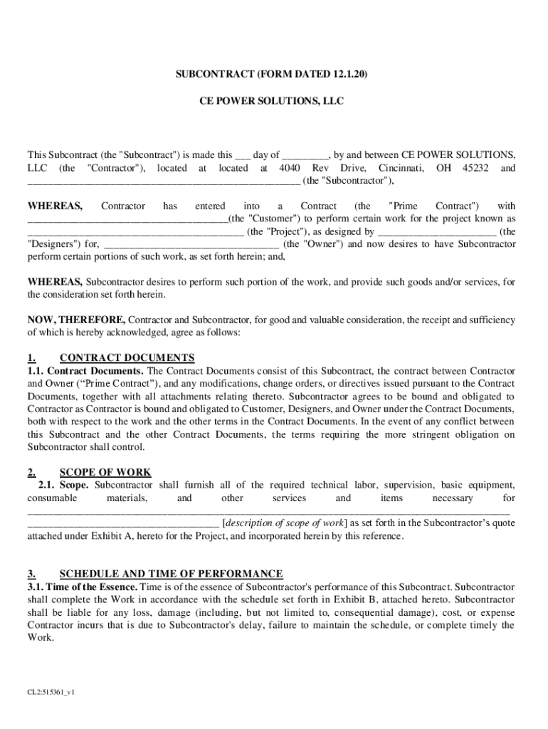 Fillable Online SUBCONTRACT (FORM DATED 12 Fax Email Print - pdfFiller