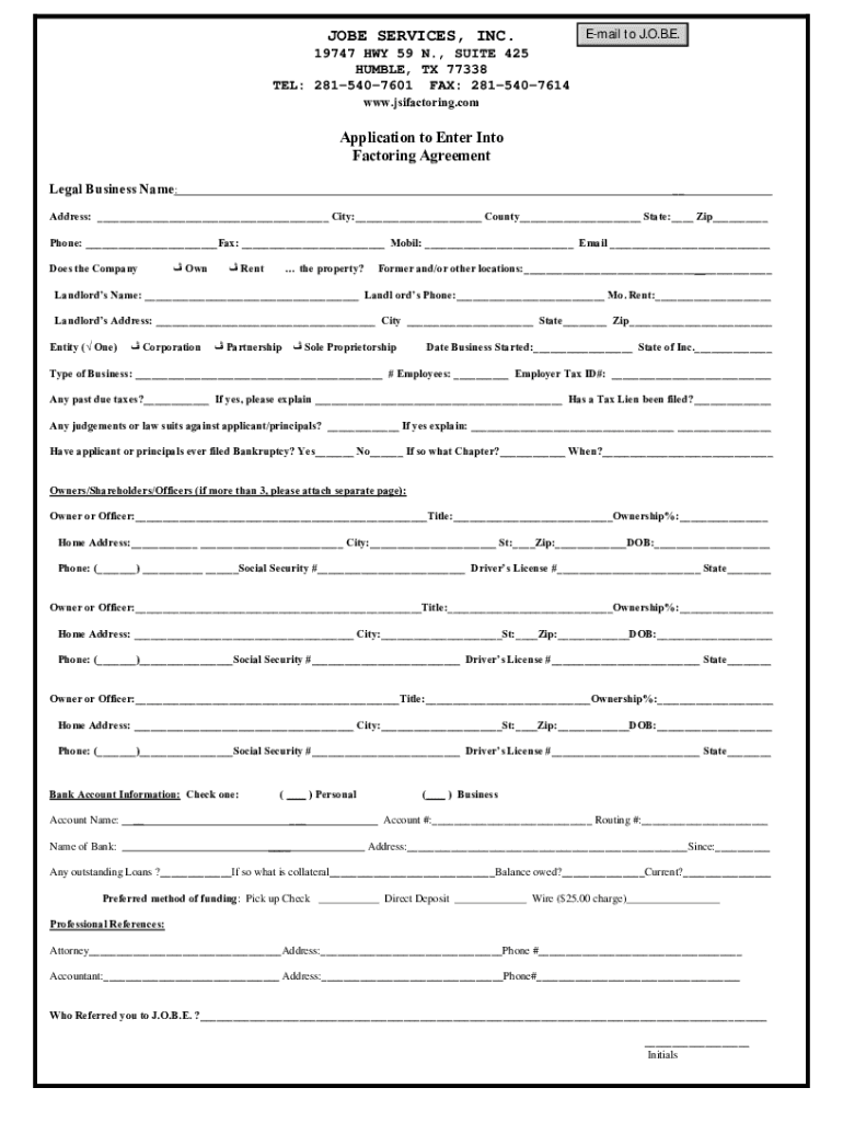 Fillable Online Application to Factor. Revised Factoring App. Fax Email ...