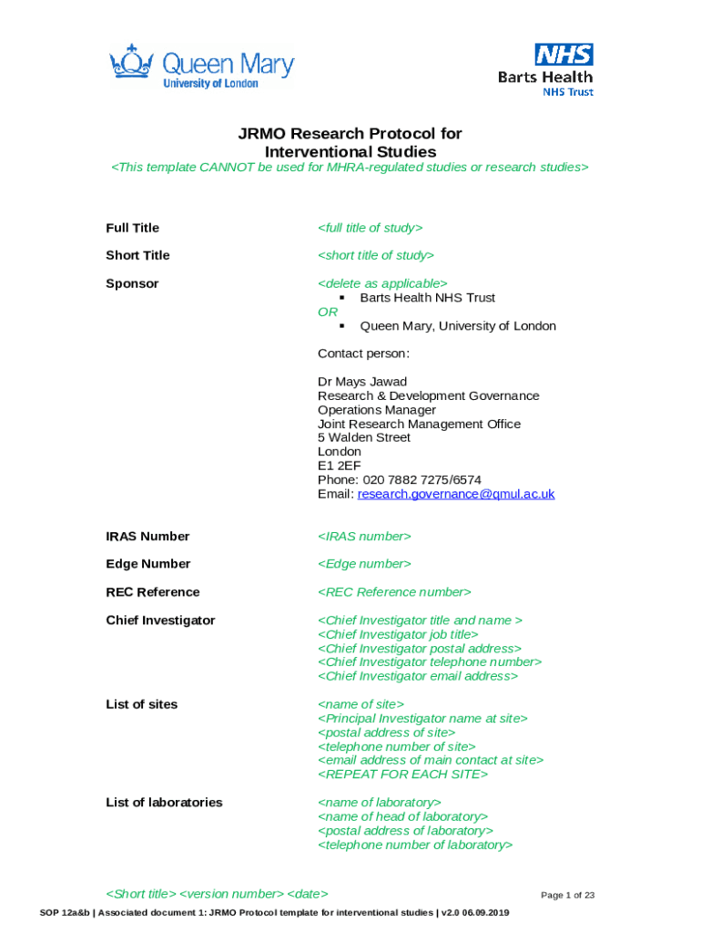 JRMO Non-CTIMP Protocol Template - jrmo.org.uk Doc Template | pdfFiller