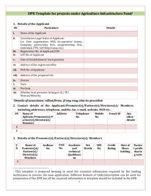 Fillable Online agricoop nic DPR Template for projects under ...