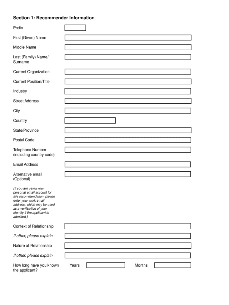 Fillable Online Common Letter of Recommendation Template Fax Email ...