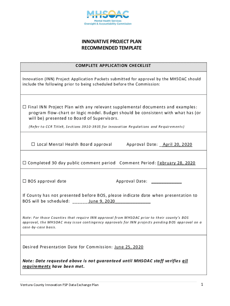 Fillable Online mhsoac ca Fillable Online INNOVATIVE PROJECT PLAN ...