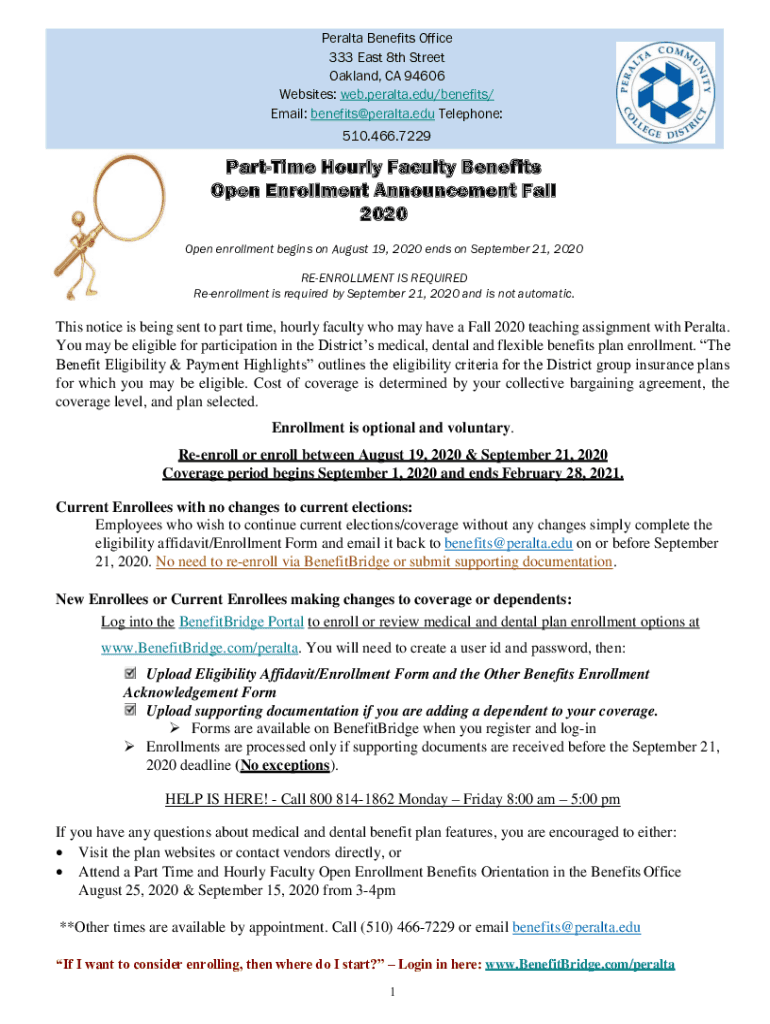 Fillable Online web peralta Benefits Resource Library Current Plan Year ...