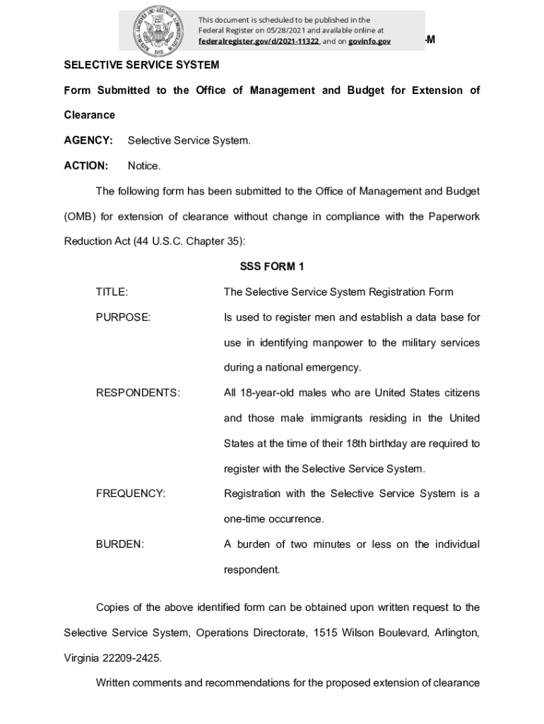 Fillable Online 8015-01-M SELECTIVE SERVICE SYSTEM Form Submitted to ...