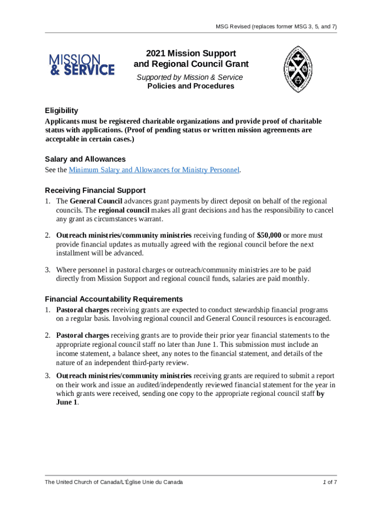 MSG Revised. This new replaces the er Mission Support Grant s MSG 3, 5 ...