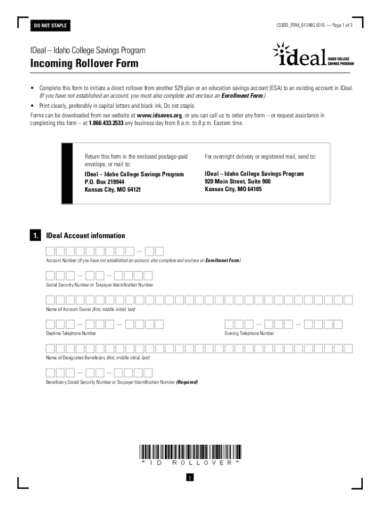 Fillable Online ScholarShare College Savings Plan Incoming Rollover ...