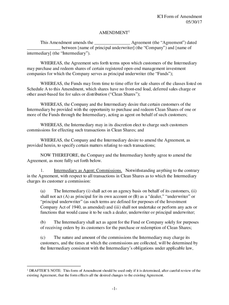 Fillable Online ICI form of intermediary agreement amendment for clean ...