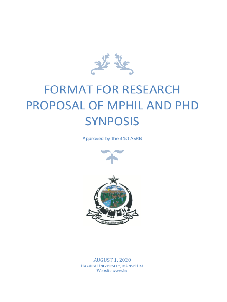 Fillable Online hu edu FORMAT FOR RESEARCH PROPOSAL OF MPHIL ...