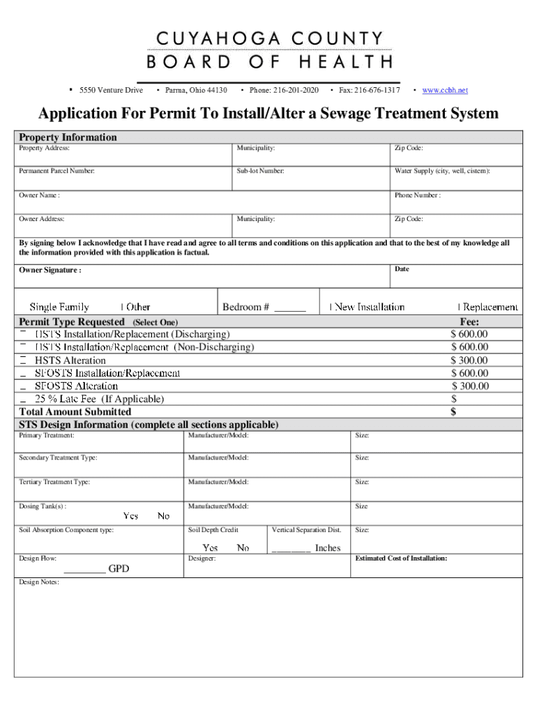 Fillable Online Application For Permit To Install/Alter a Sewage ...