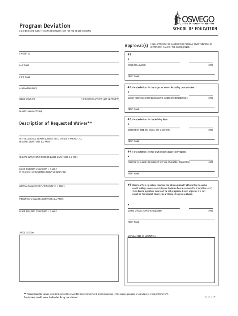 Fillable Online Program Deviation form Fax Email Print - pdfFiller