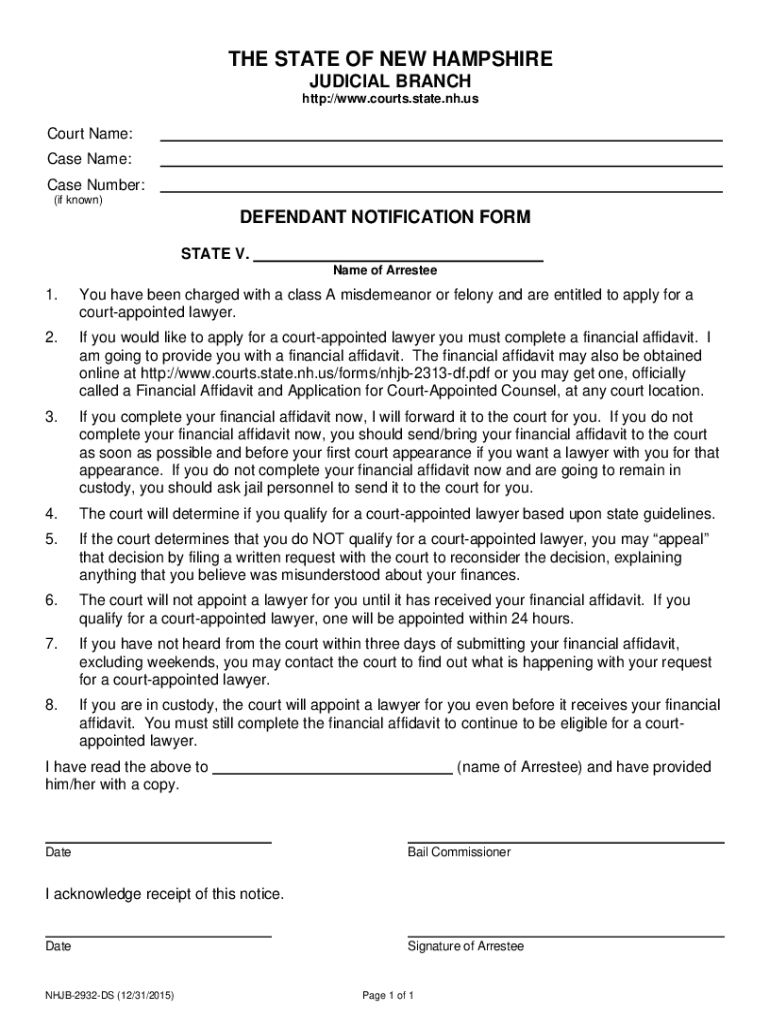 Fillable Online Defendant Notification Form Fax Email Print - pdfFiller