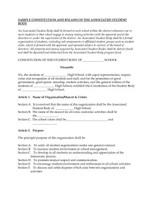 Fillable Online SAMPLE CONSTITUTION AND BYLAWS OF THE ASSOCIATED ...