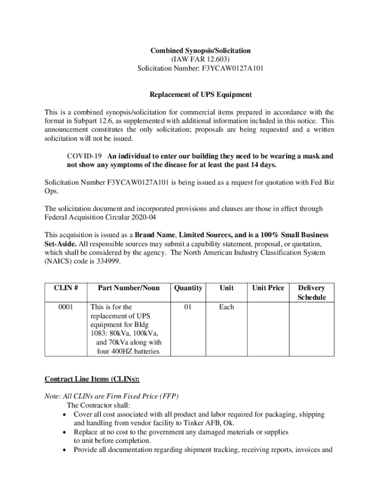 Fillable Online 12.603 Streamlined solicitation for commercial items ...