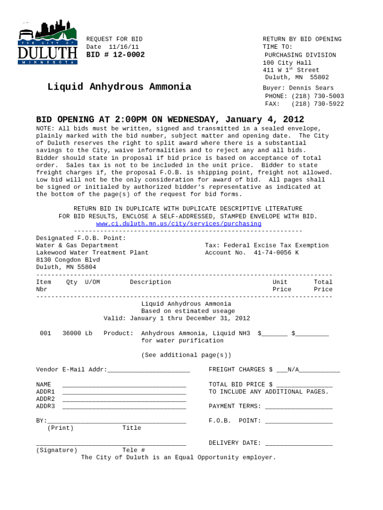 REQUEST FOR BIDRETURN BY BID OPENING Doc Template | pdfFiller