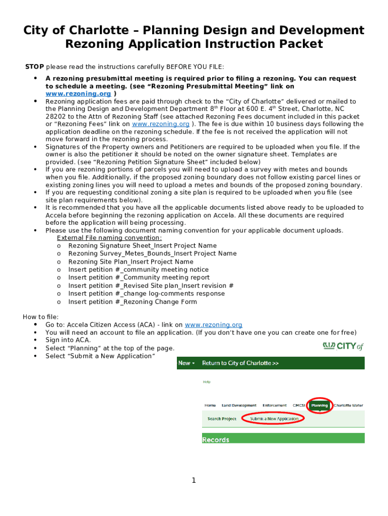 Rezoning Application Instruction Packet Doc Template | pdfFiller