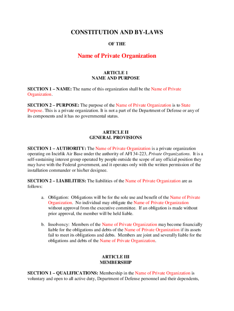 Fillable Online SAMPLE NONPROFIT BYLAWSMEMBERSHIP ORGANIZATION ...