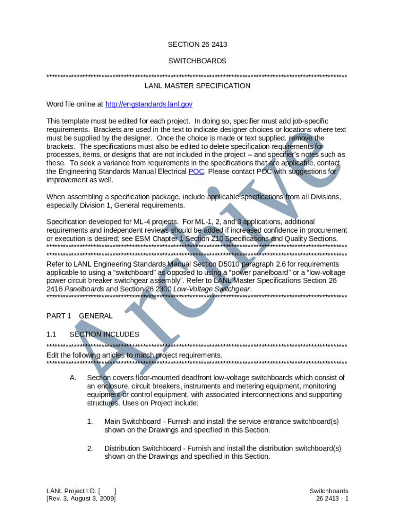 Division 26 Electrical 2413 Switchboards - Physical ... Doc Template ...