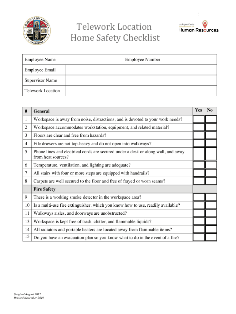 Fillable Online A endix 2 Telework Location Home Safety Checklist Fax ...