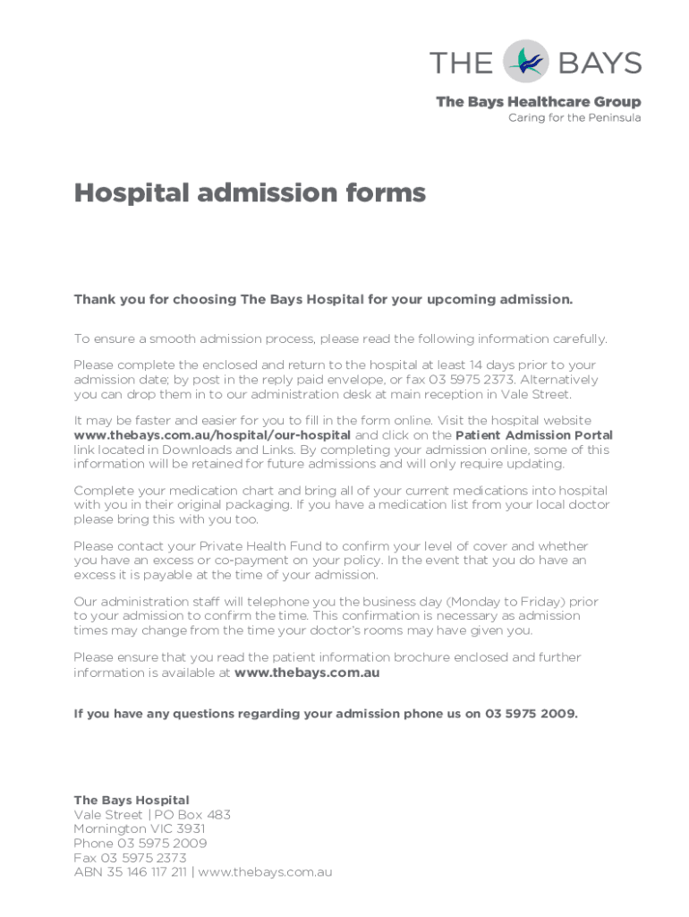 Fillable Online Hospital admission form template" Keyword Found ...