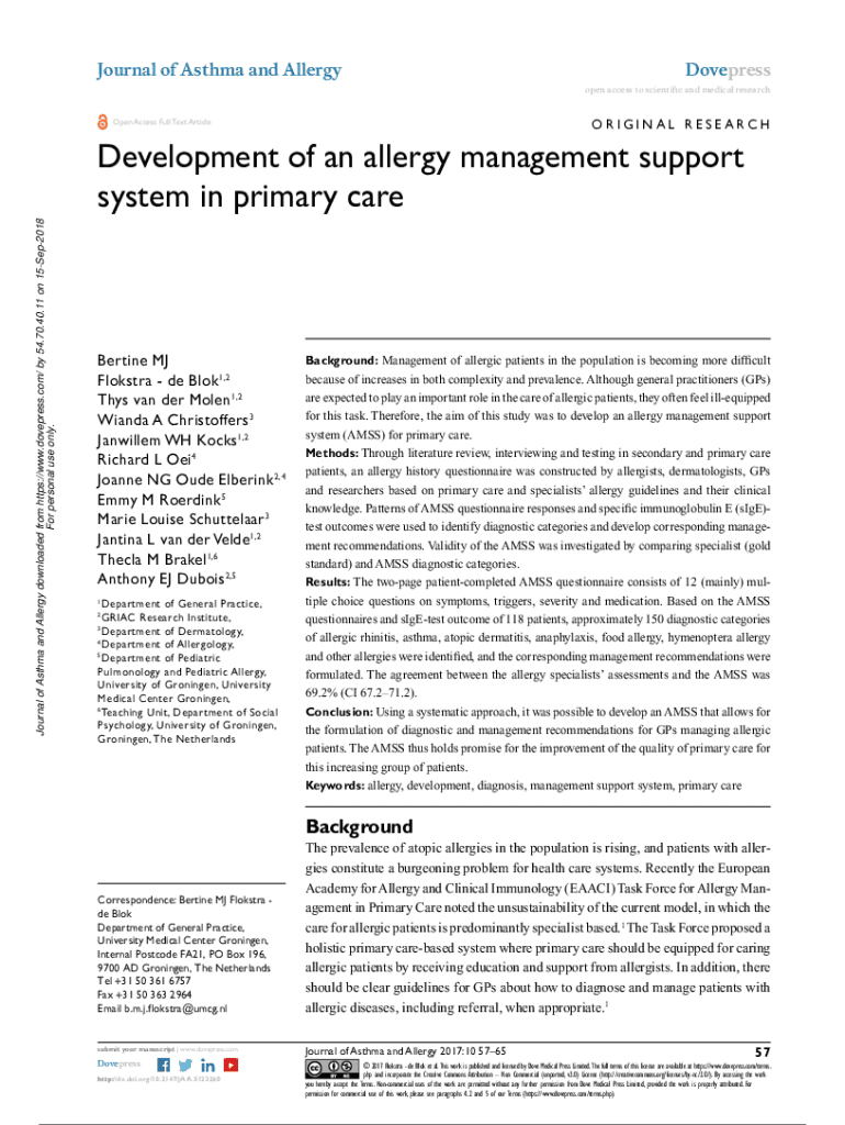 Fillable Online Journal of Asthma and AllergyVolume 12 - Dove Medical ...
