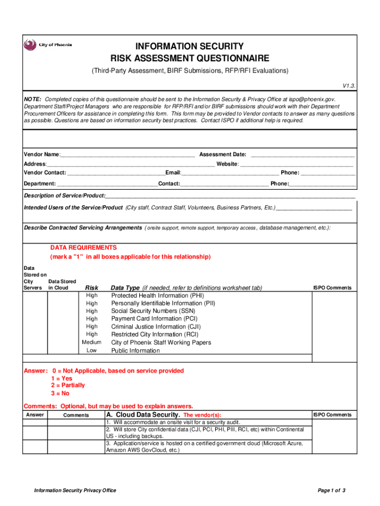 Fillable Online Information Security, Third-Party Assessment ...