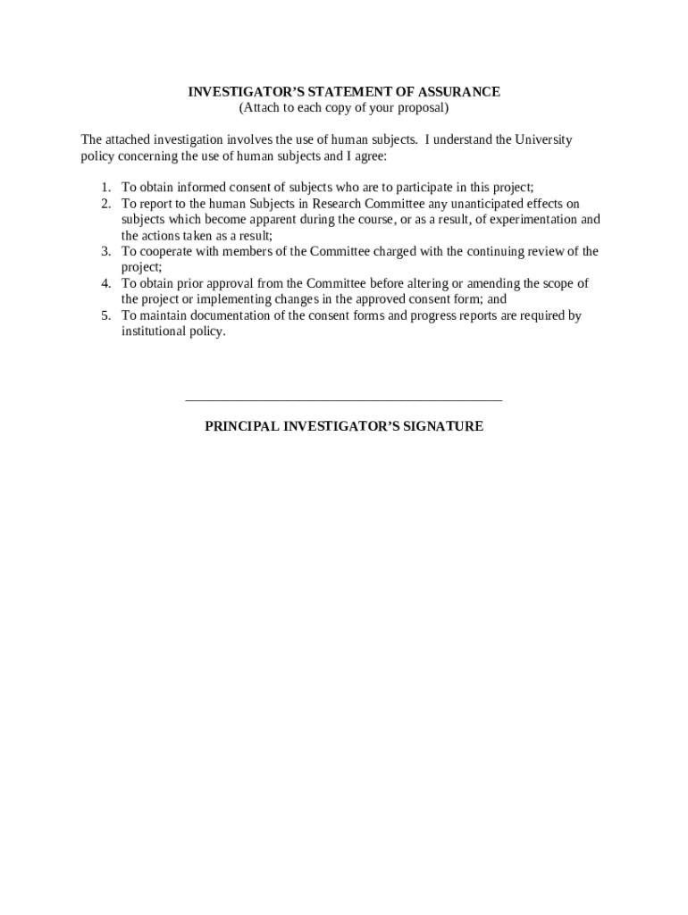 INVESTIGATOR'S STATEMENT OF ASSURANCE - faculty weber Doc Template ...
