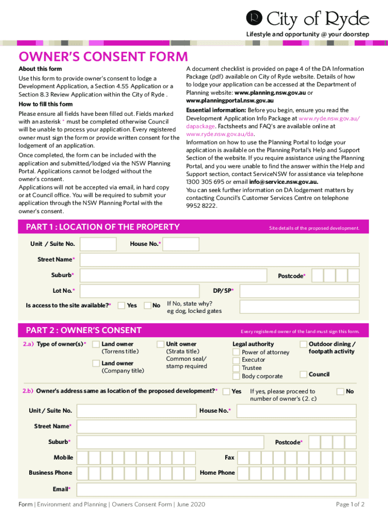 Fillable Online OWNER'S CONSENT FORM - City of Ryde Fax Email Print ...