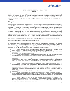 Fillable Online COVID-19 TESTING: PCR/NAAT CONSENT FORM LIFELABS LP Fax ...