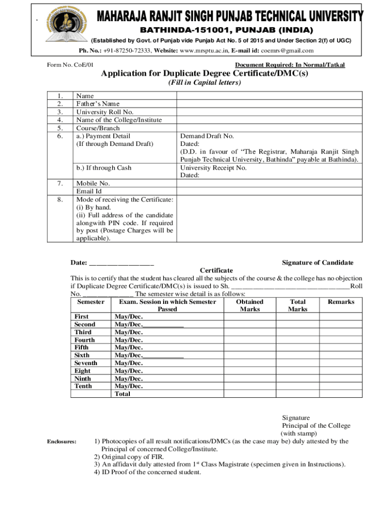 Fillable Online Coemrs Mrsptu Ac In - Fill and Sign Printable Template ...