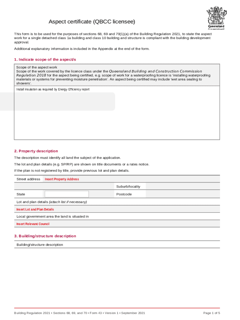 43 Aspect certificate (QBCC licensee) - Department of ... Doc Template ...