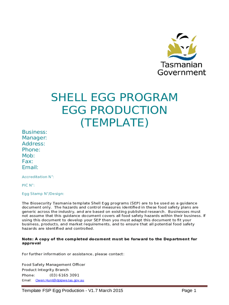 Food Safety Program Template - Shell Egg Program Egg Production Doc ...