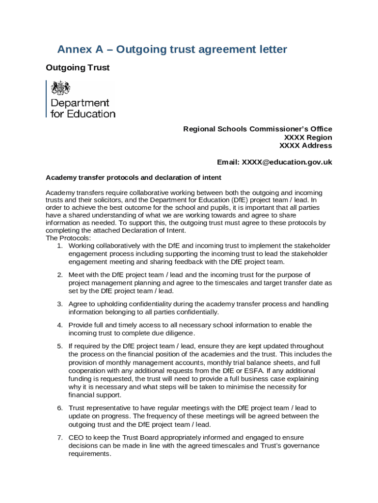 Annex AOutgoing trust agreement letter - GOV.UK Doc Template | pdfFiller